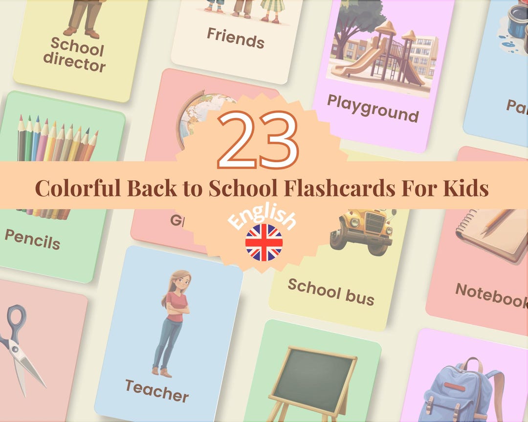 23 Back to School Flashcards in English - Etsy