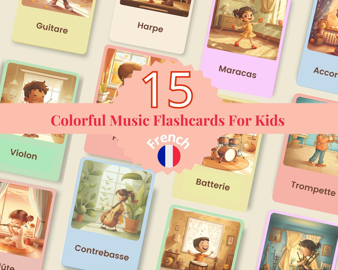 Musical Instruments Flashcards in French, Educational Vocabulary, Fun ...