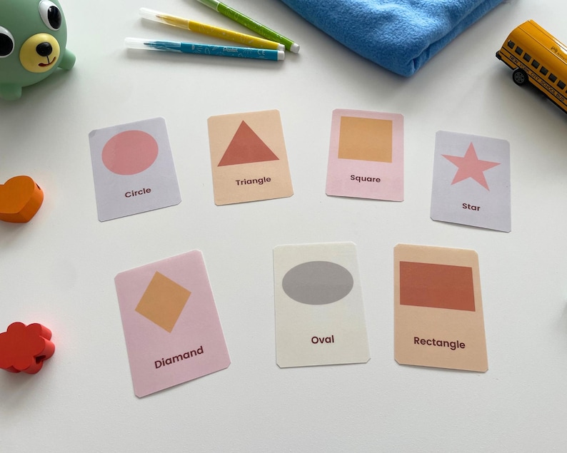 7 Geometric Shapes Flashcards in English - Etsy