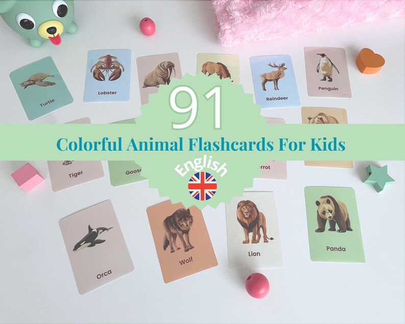 91 Animal Flashcards in English - Etsy