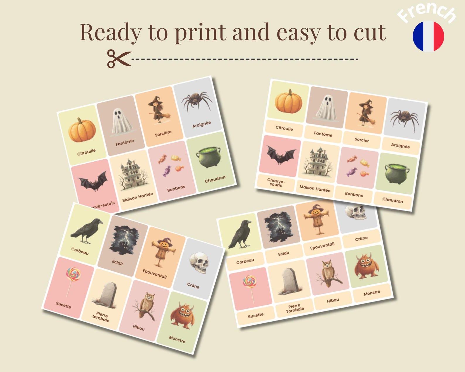 32 Halloween Flashcards in French - Etsy