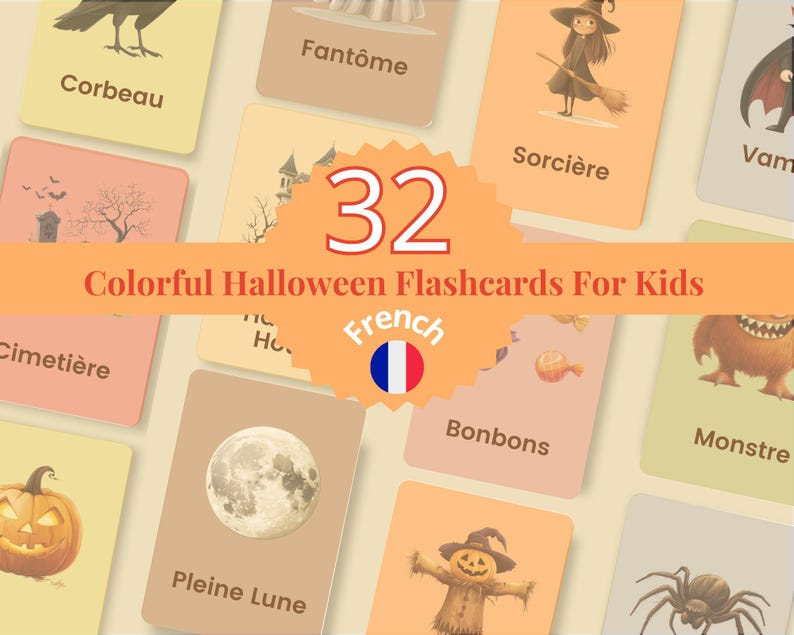 32 Halloween Flashcards in French - Etsy