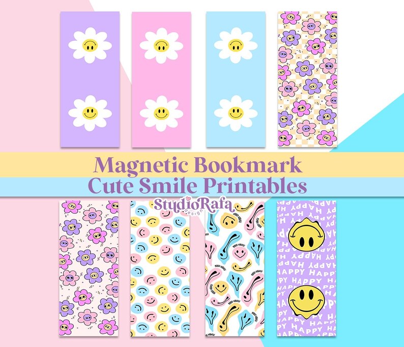 Cute Smile Magnetic Bookmark Template Bundle - Diy Printable Templates ...
