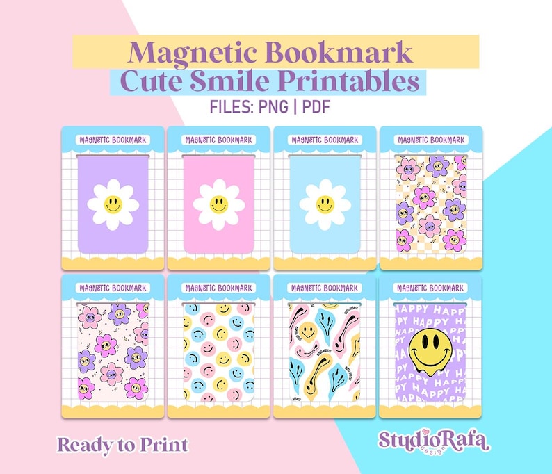Cute Smile Magnetic Bookmark Template Bundle - Diy Printable Templates ...