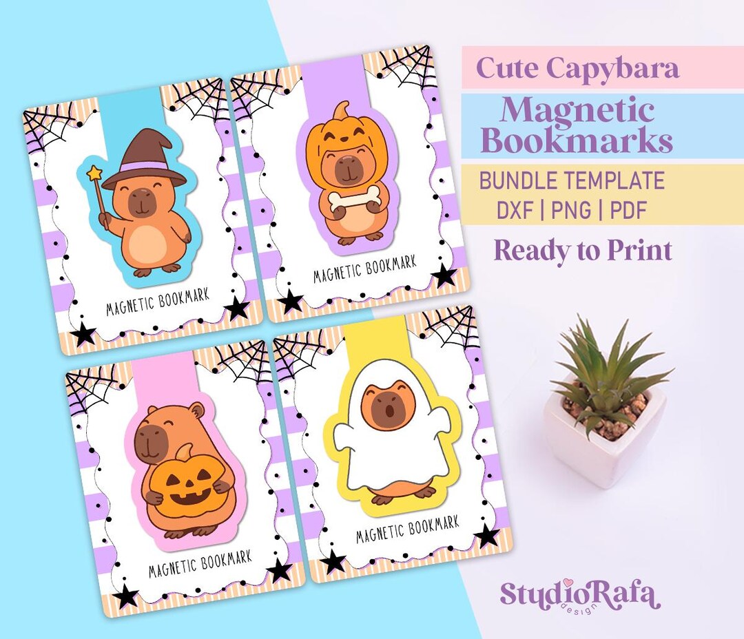 Cute Capybara Halloween Magnetic Bookmark Template Bundle - Diy ...