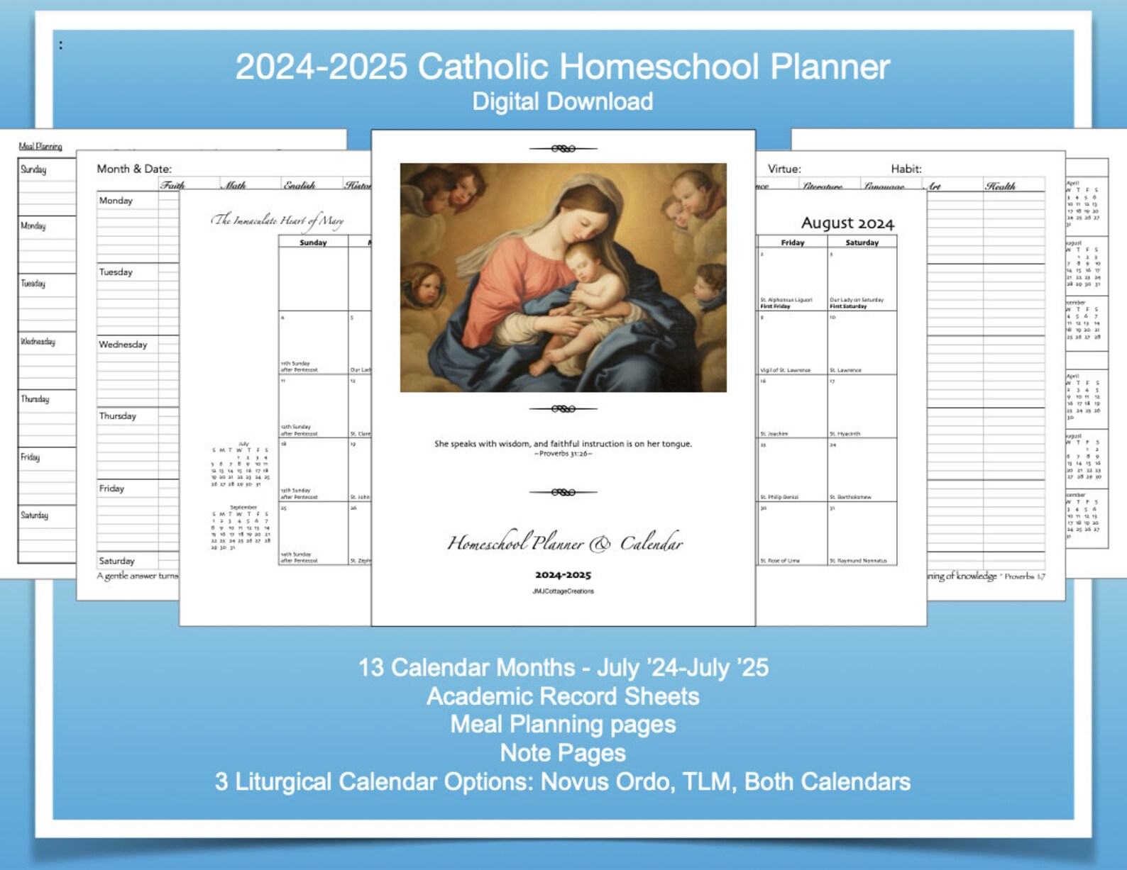 Novus Ordo Catholic Calendar and Homeschool Planner/ Academic Calendar ...