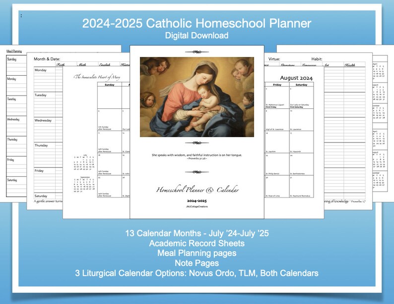 NO & TLM Liturgical Schedule Catholic Calendar and Homeschool Planner ...