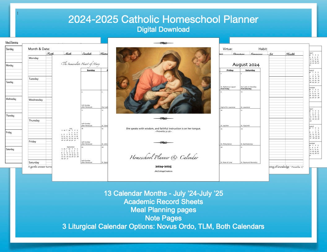 Novus Ordo Catholic Calendar and Homeschool Planner/ Academic Calendar ...