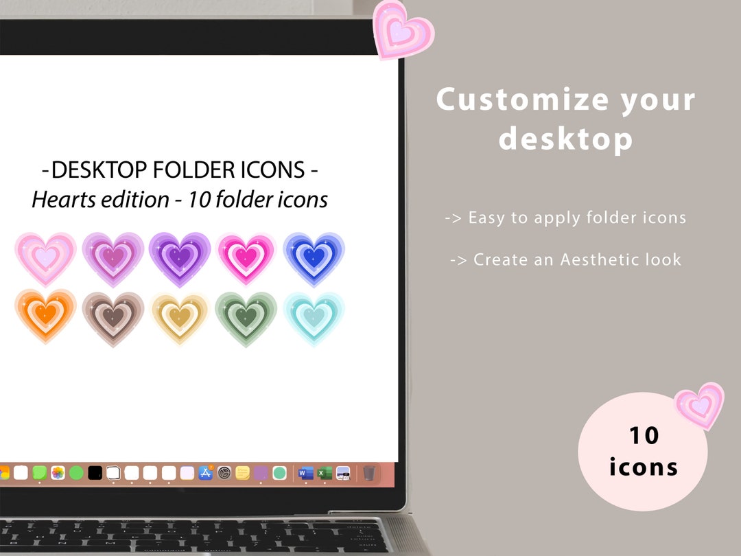 10 Folder Icons Cute Hearts Aesthetic Desktop Theme Folders Mac ...
