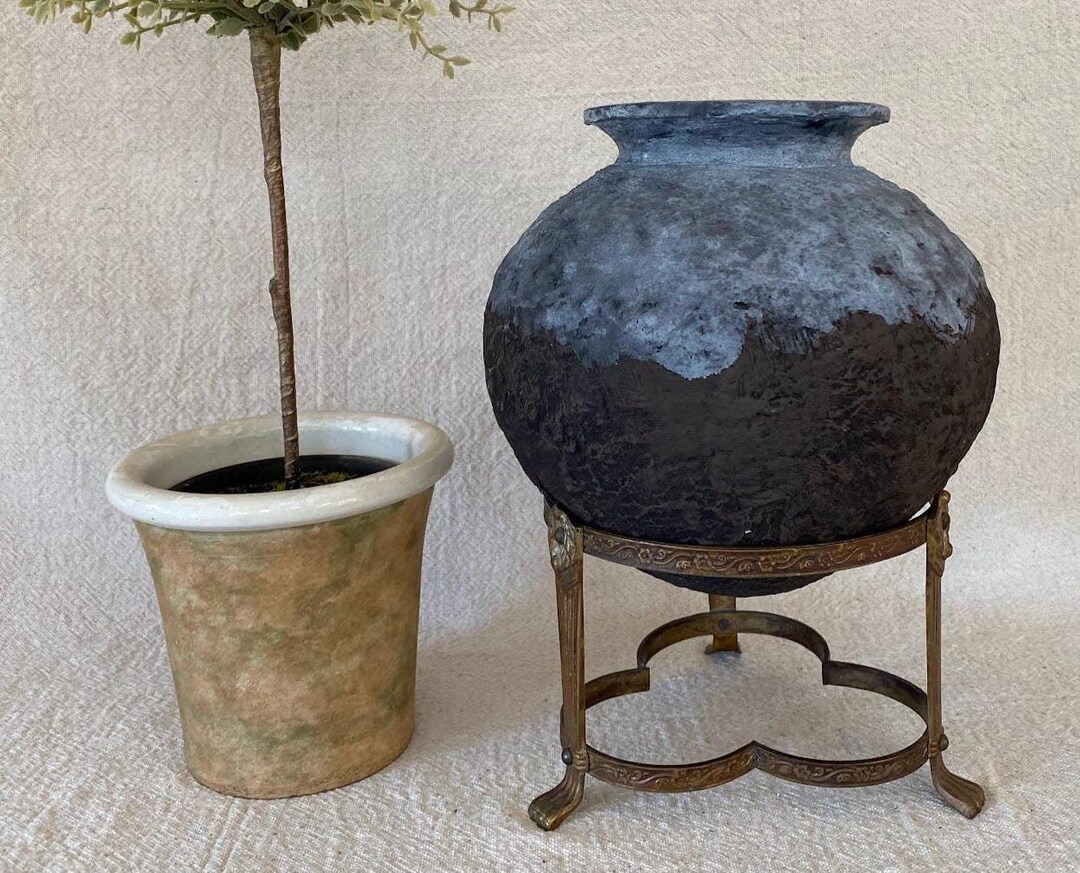 Upcycled Black Vessel & Trefoil Stand Home Decor Art - Etsy
