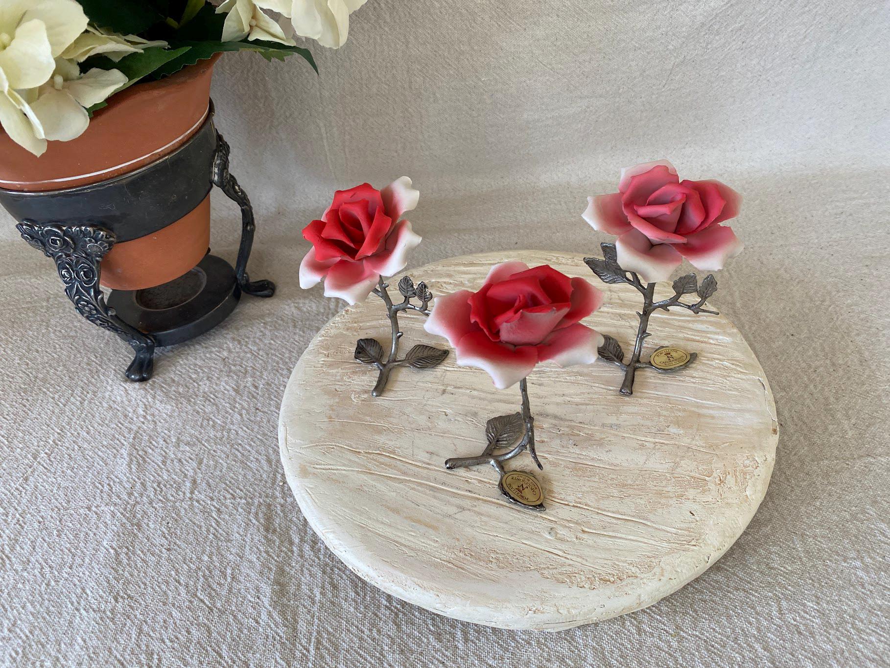 Vintage Capodimonte Pink Porcelain Rose Statuette Made in Italy - Etsy