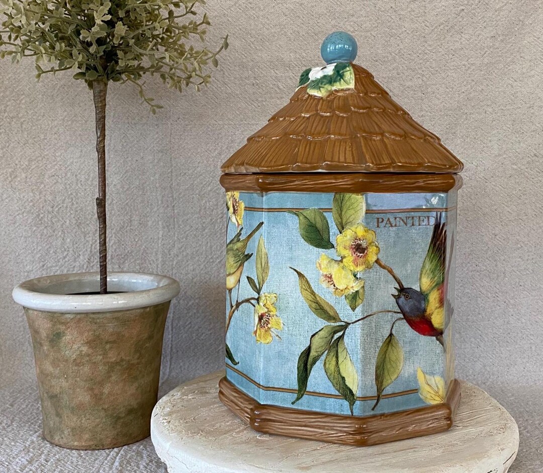 Vintage Botanical Birds Large Canister & Lid by Certified International ...