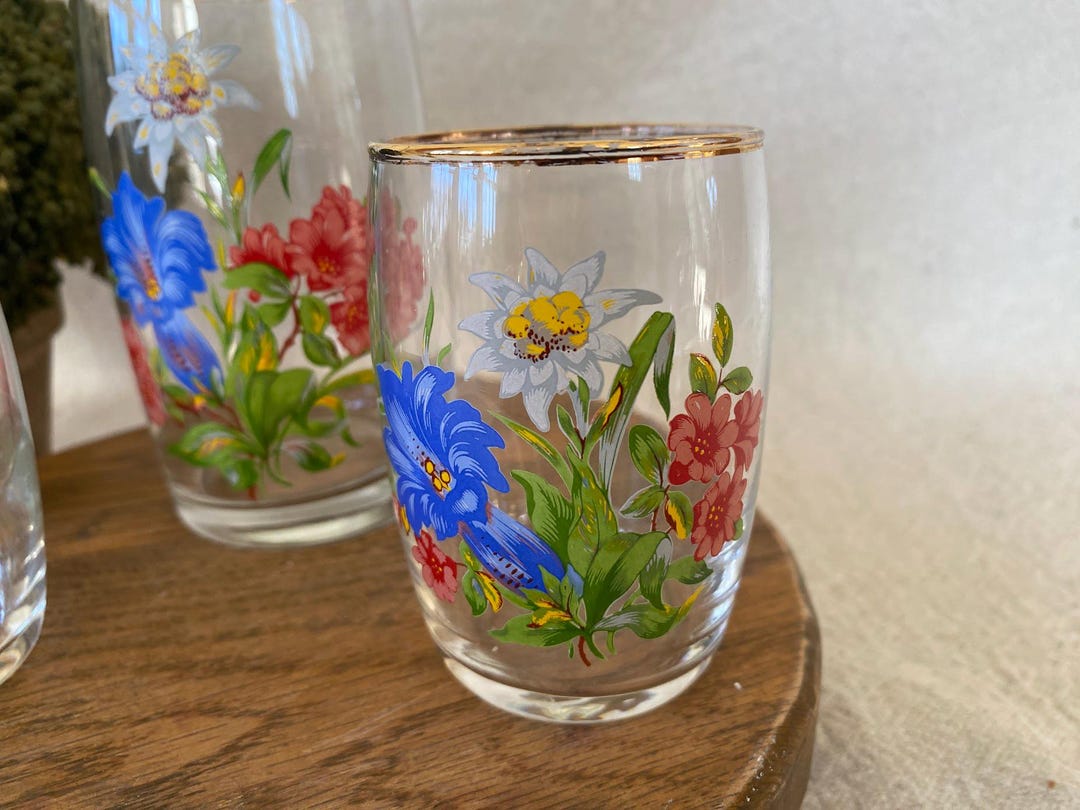 Vintage Set of 3 German Handpainted Floral Gold Rimmed Juice Glasses - Etsy
