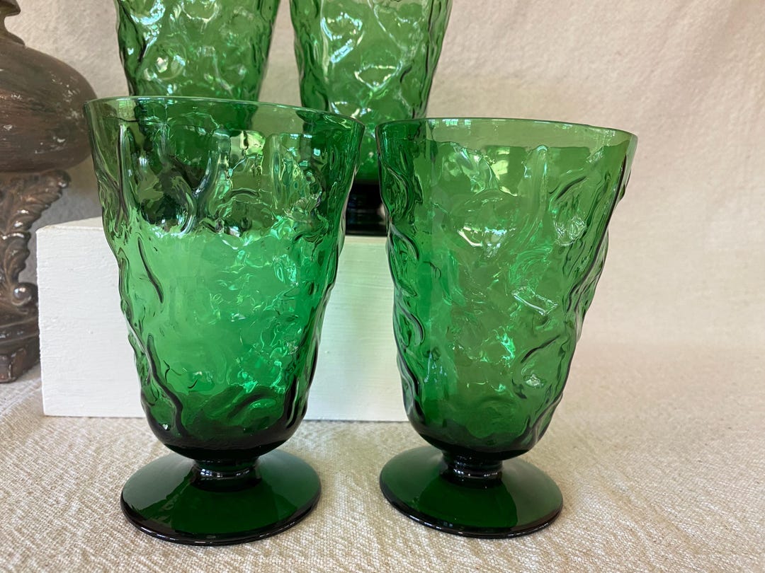 Rare Vintage MCM Bryce El Rancho Emerald Green Dimpled Glass Water or ...
