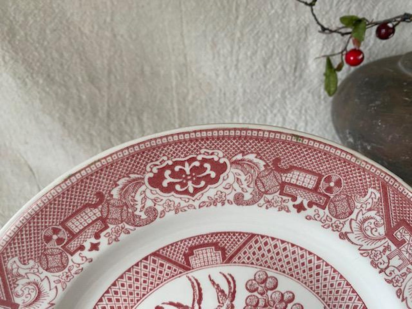 Vintage Christmas Red Willow Ware by Royal China 10" Dinner Plates for ...