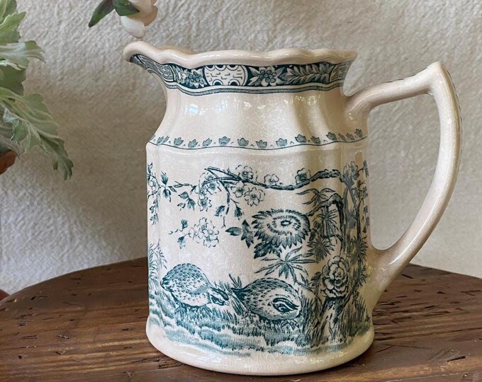 Antique 1913 Furnivals Green Transferware "quail" Pattern Pitcher or ...