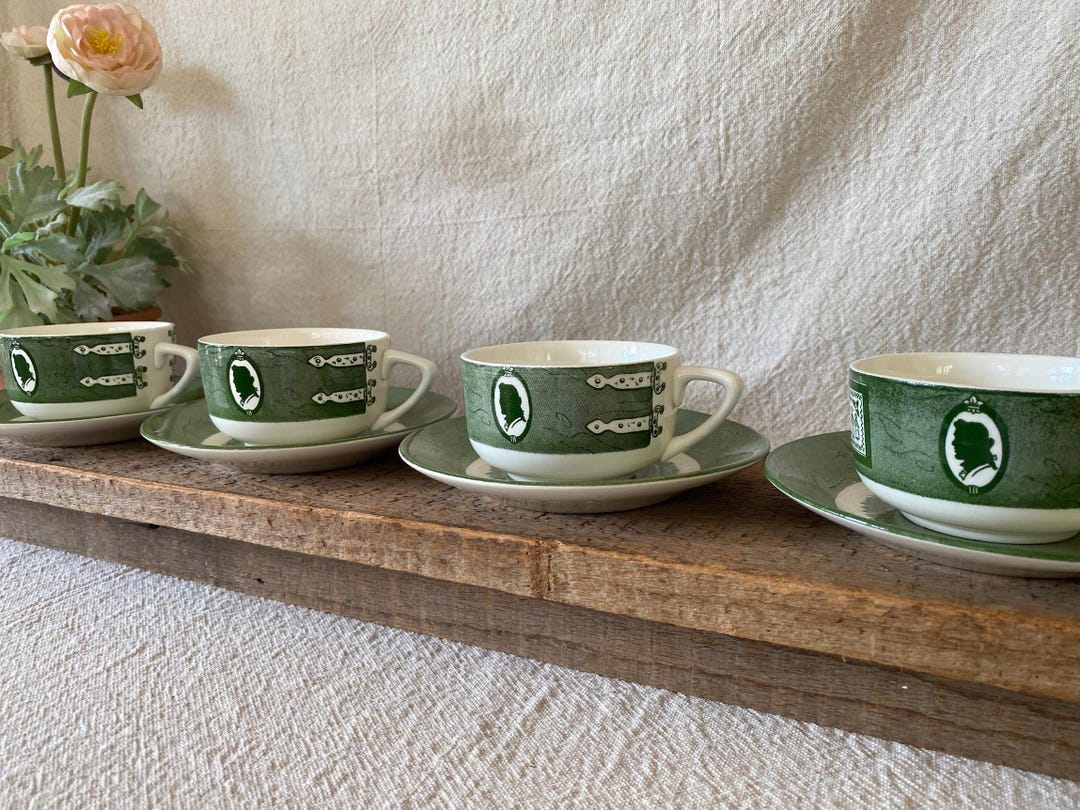 Vintage Royal Colonial Homestead Tea Cup and Saucer Set - Green & White ...