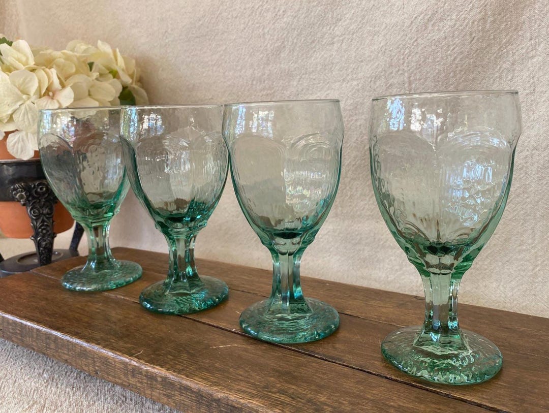 Vintage Libbey Chivalry Green Glass Water or Wine Goblets in Sets of 4 ...
