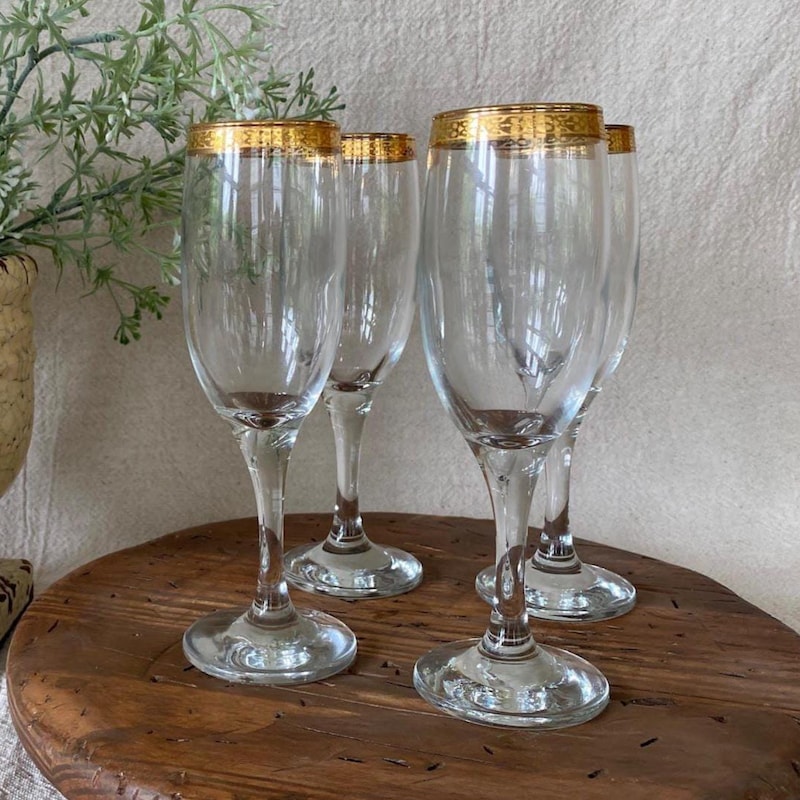 Gold Rim Drinking Glasses - Etsy