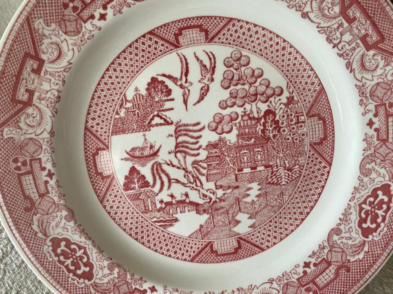 Vintage Christmas Red Willow Ware by Royal China 10" Dinner Plates for ...