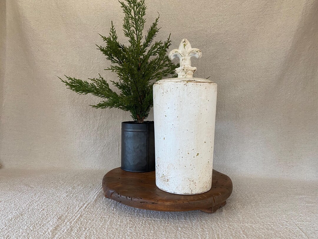Upcycled Distressed Ceramic Canister With Fleur Di Lis Lid - Etsy