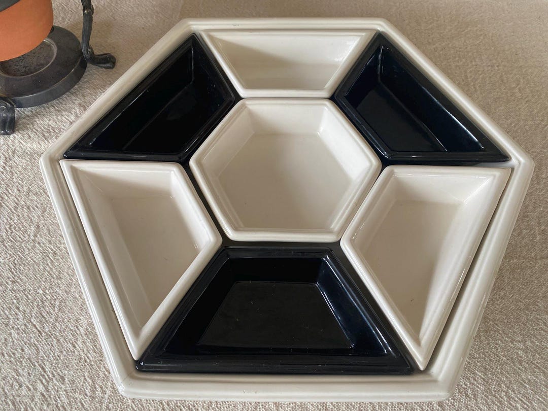 MCM Black & White Hexagon Snack or Appetizer Divided Tray - Etsy