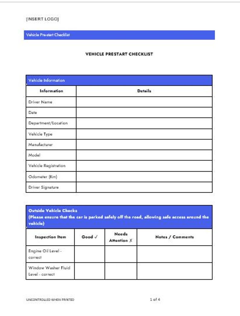 Vehicle Pre-start Checklist Template | ISO 45001 - Etsy Australia