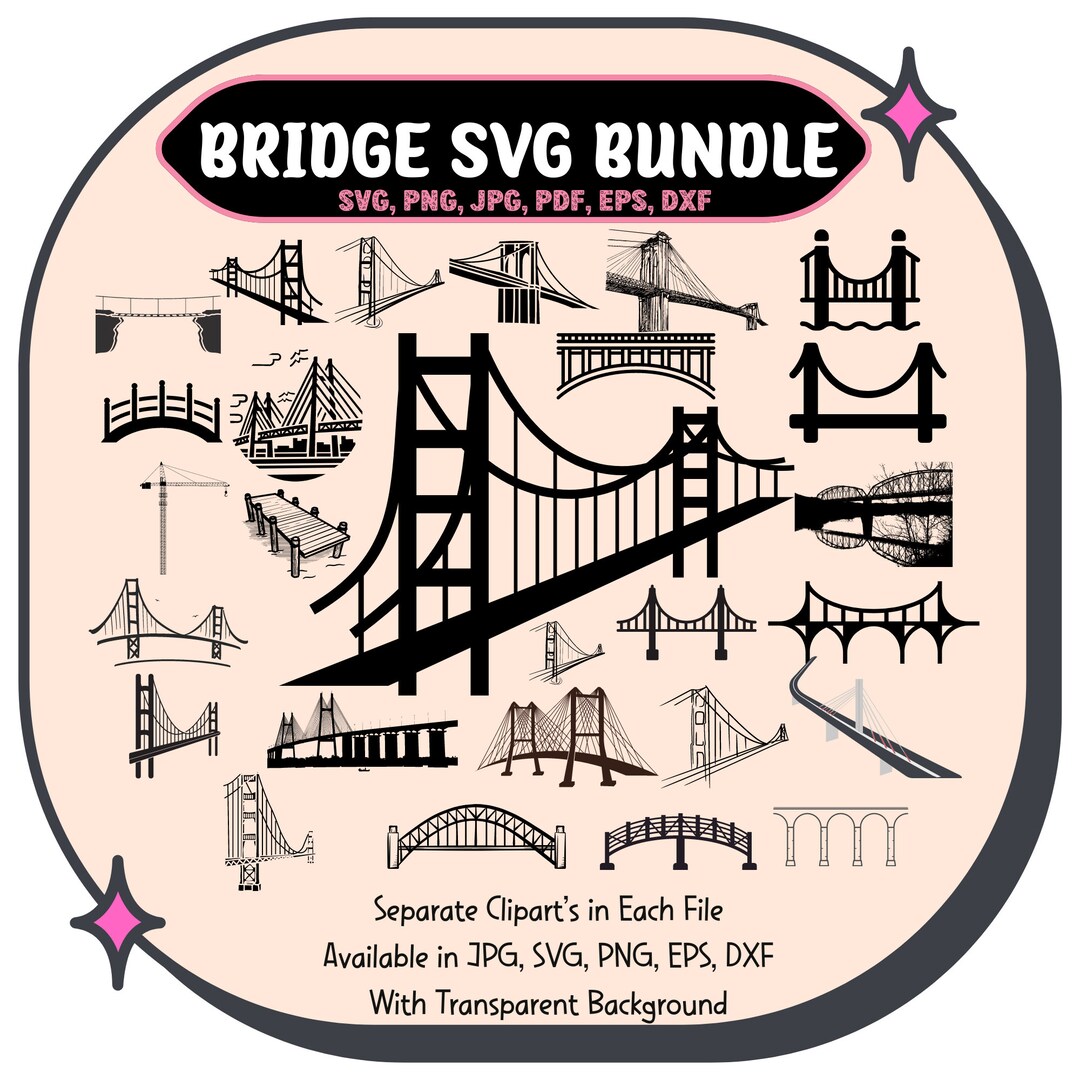 Bridge SVG Dxf Bundle Digital Download, Bridge Png, Wooden Bridges ...