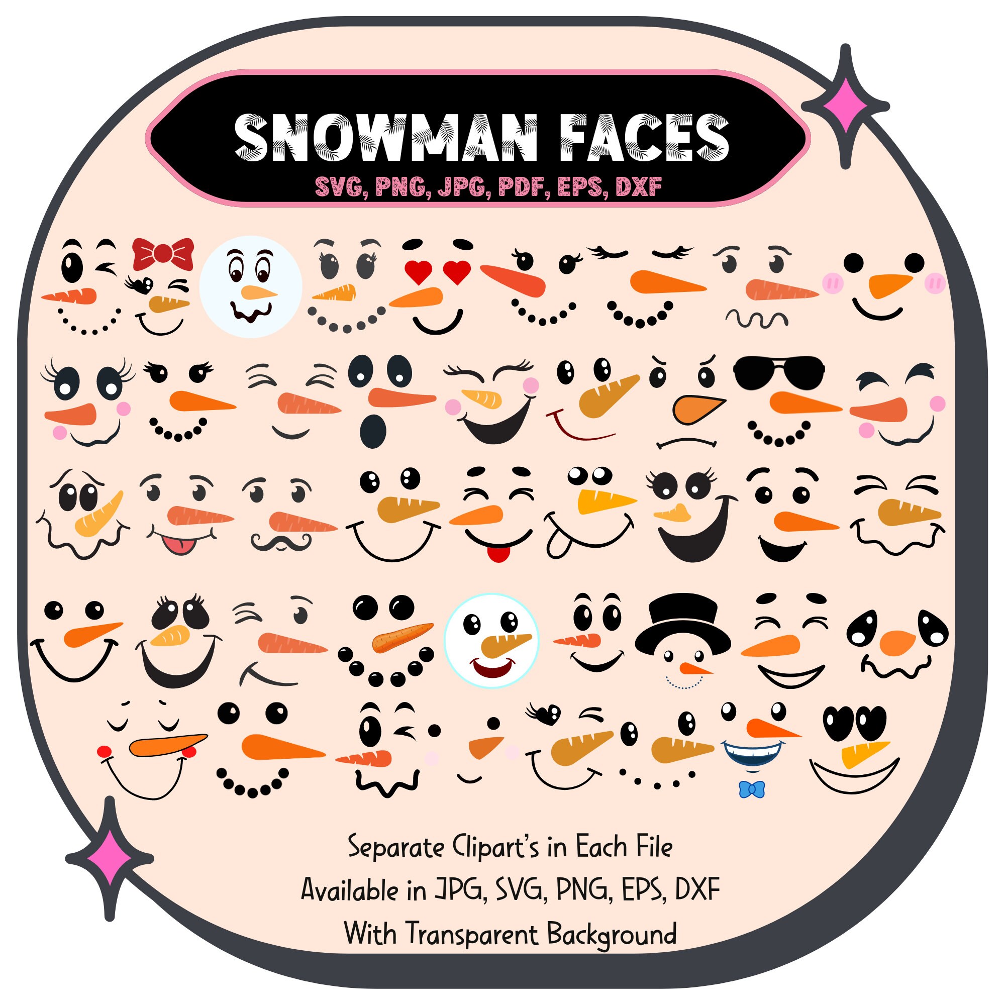 Snowman Faces Svg Snowman Svg Snowman Clipart Christmas Svg Snowman Cut ...