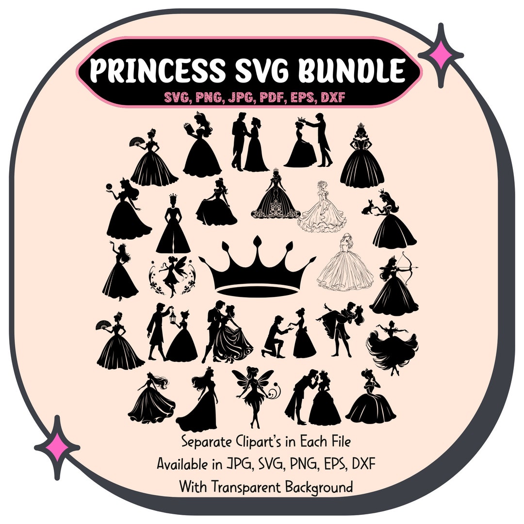 Princess Svg Bundle, Princess Silhouette Svg Bundle, Princess Cut Files ...