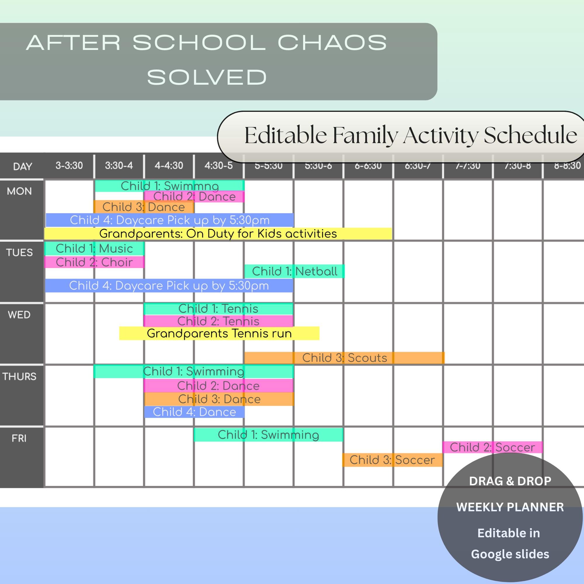 Weekly Family Planner Kids Activity Schedule After School & Sports ...