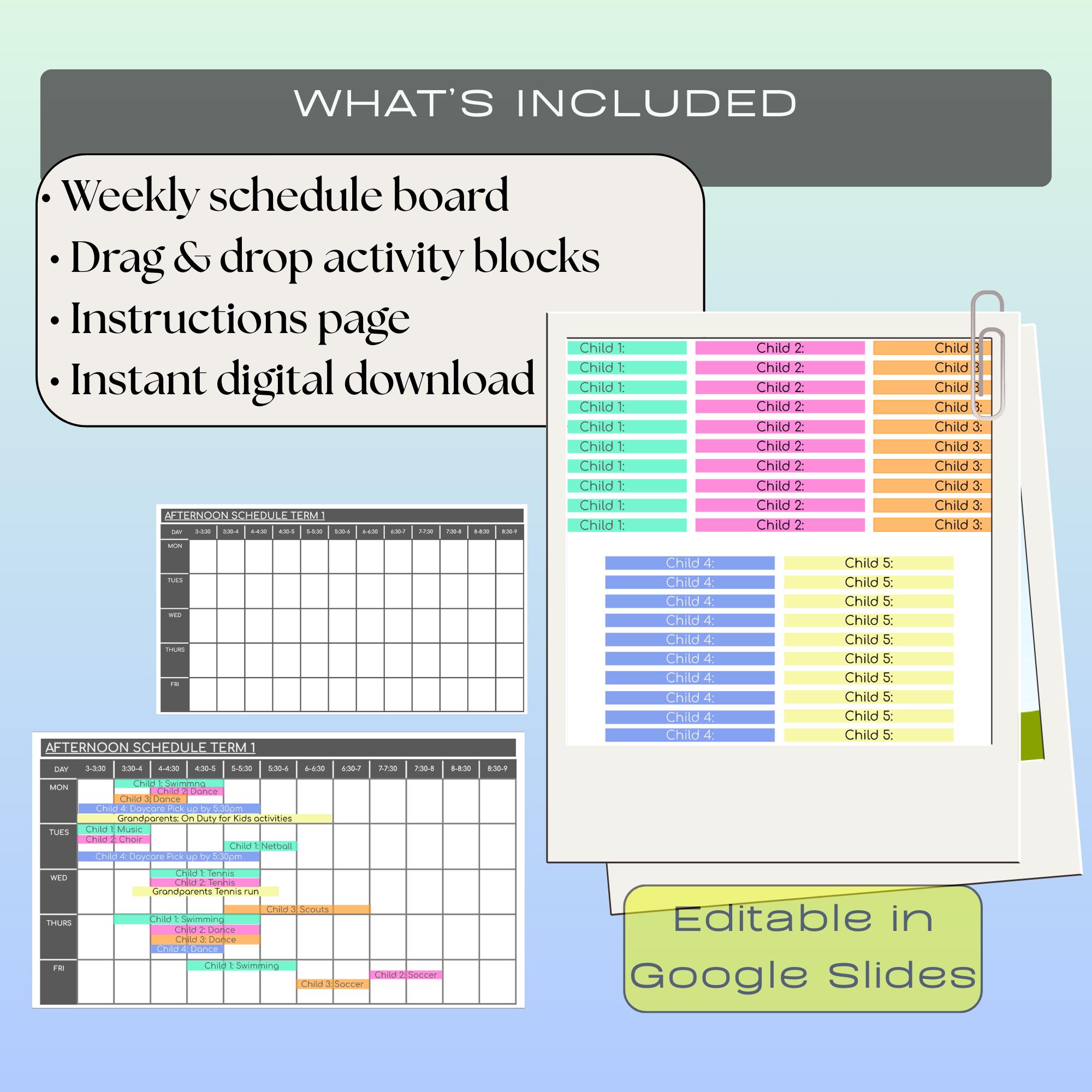 Weekly Family Planner Kids Activity Schedule After School & Sports ...