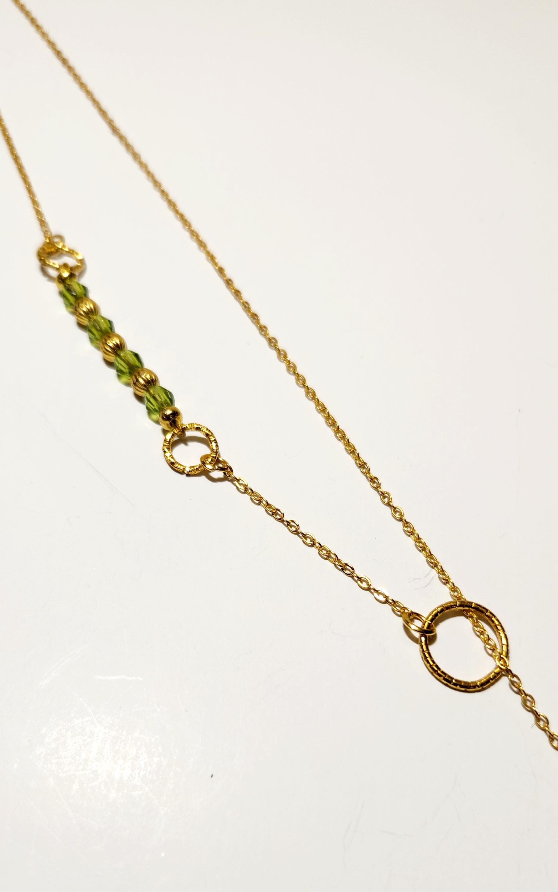 Gold Drop Chain Necklace With Green Beading - Etsy