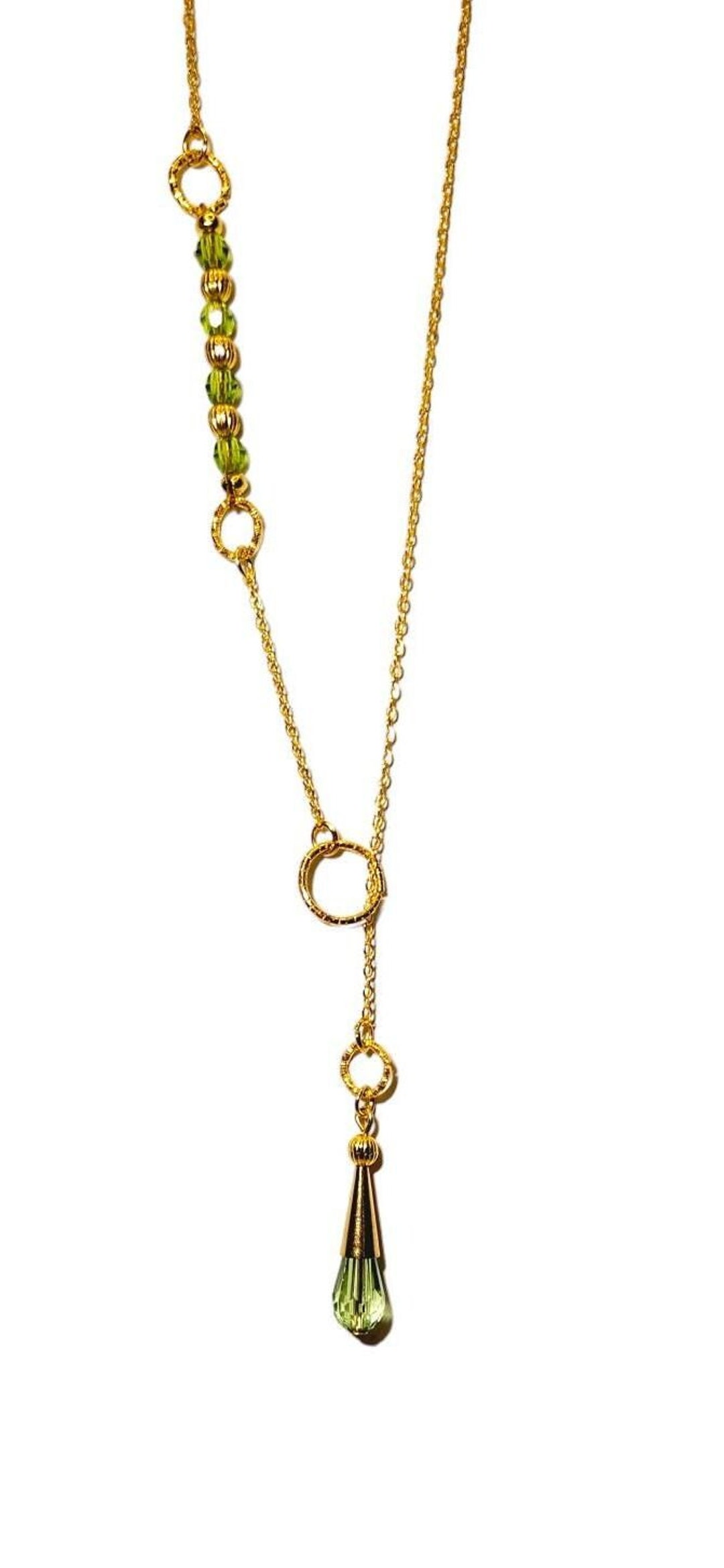 Gold Drop Chain Necklace With Green Beading - Etsy
