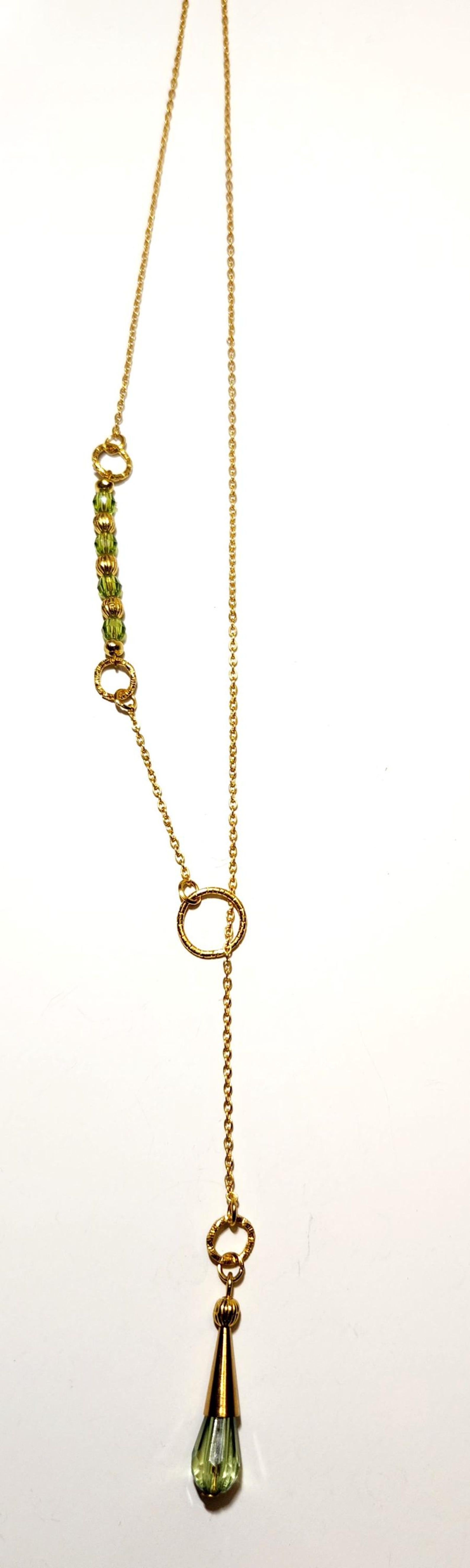 Gold Drop Chain Necklace With Green Beading - Etsy