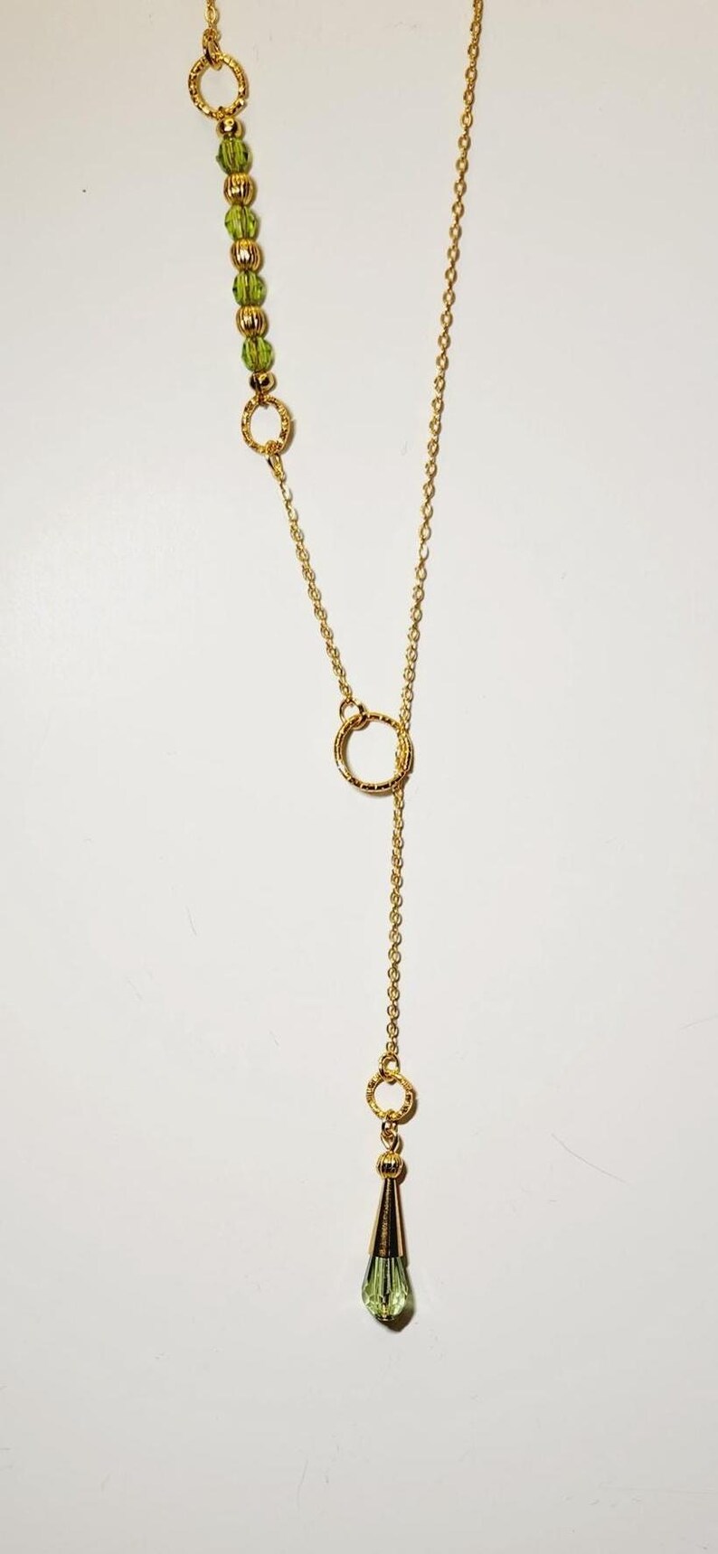 Gold Drop Chain Necklace With Green Beading - Etsy