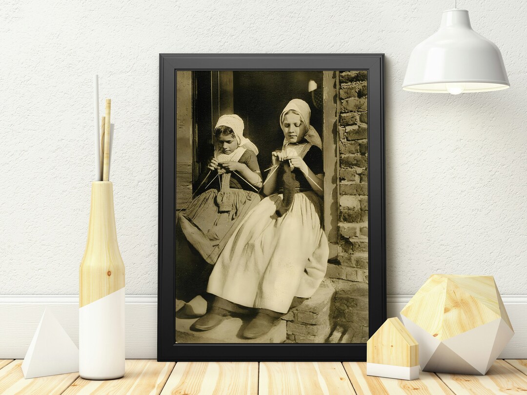 Dutch Girls Knitting - Antique Photo - Knitting Art - Yarn Wall Art ...
