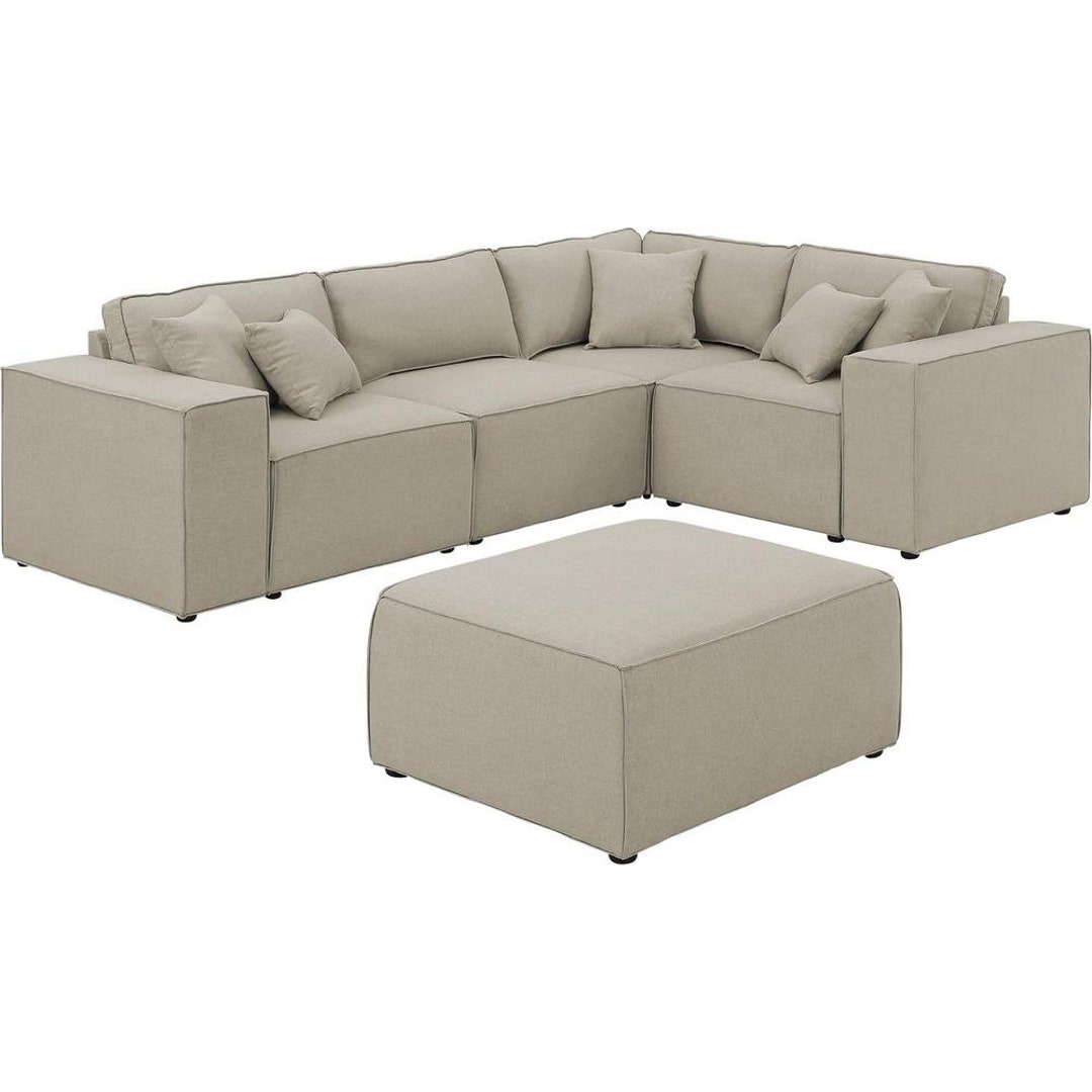 LILOLA Melrose Modular Sectional Sofa With Ottoman in Beige Linen - Etsy