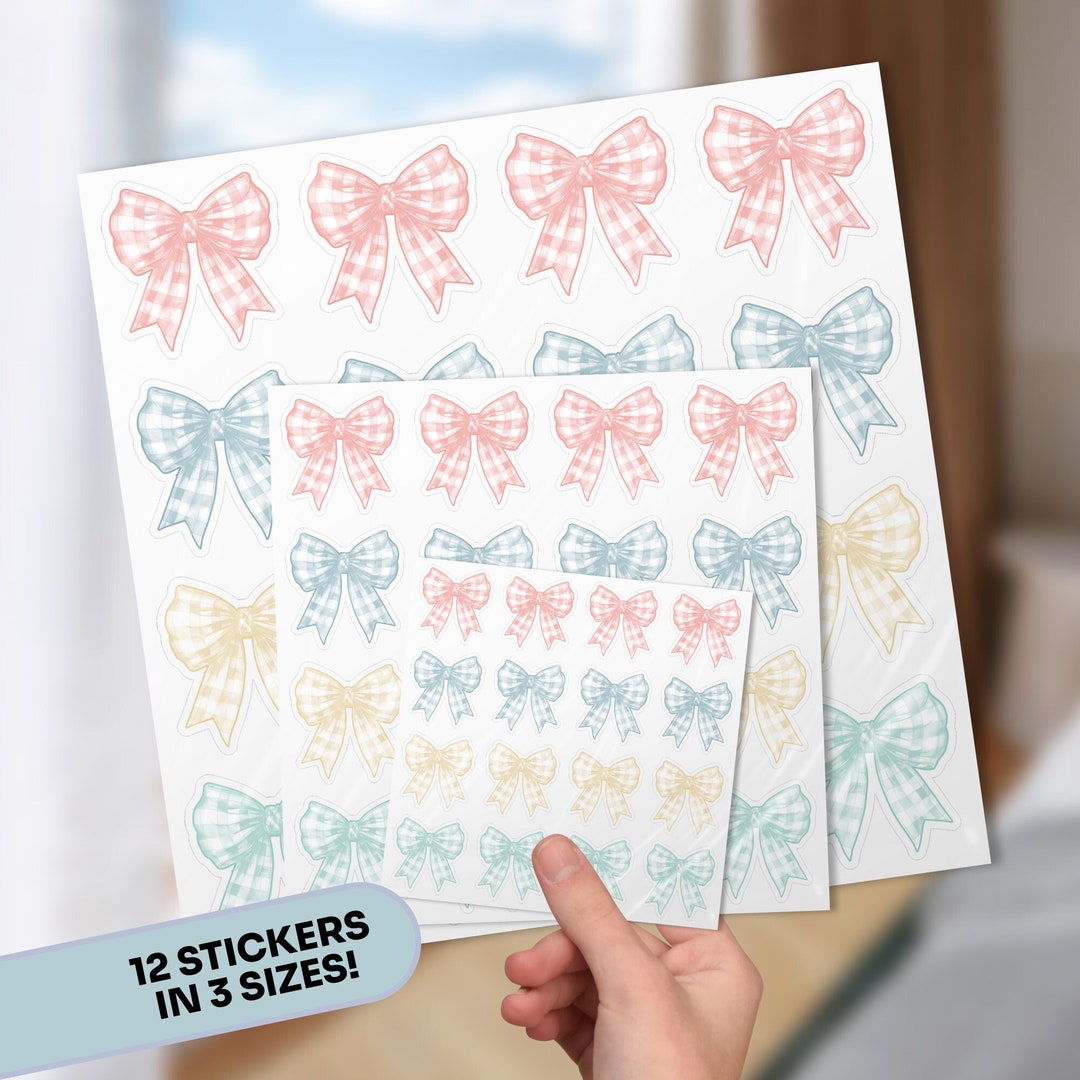 Coquette Bow Sticker Pack Waterproof Gingham Bow Envelope Seal Pastel ...