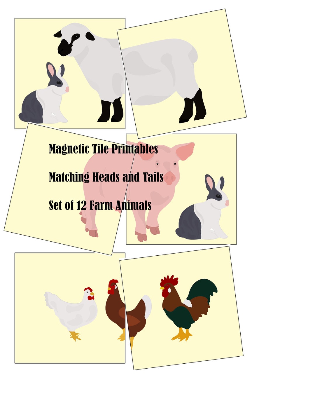 Magnetic Tile Topper Printables for Matching Heads to Tails Set of 12 ...