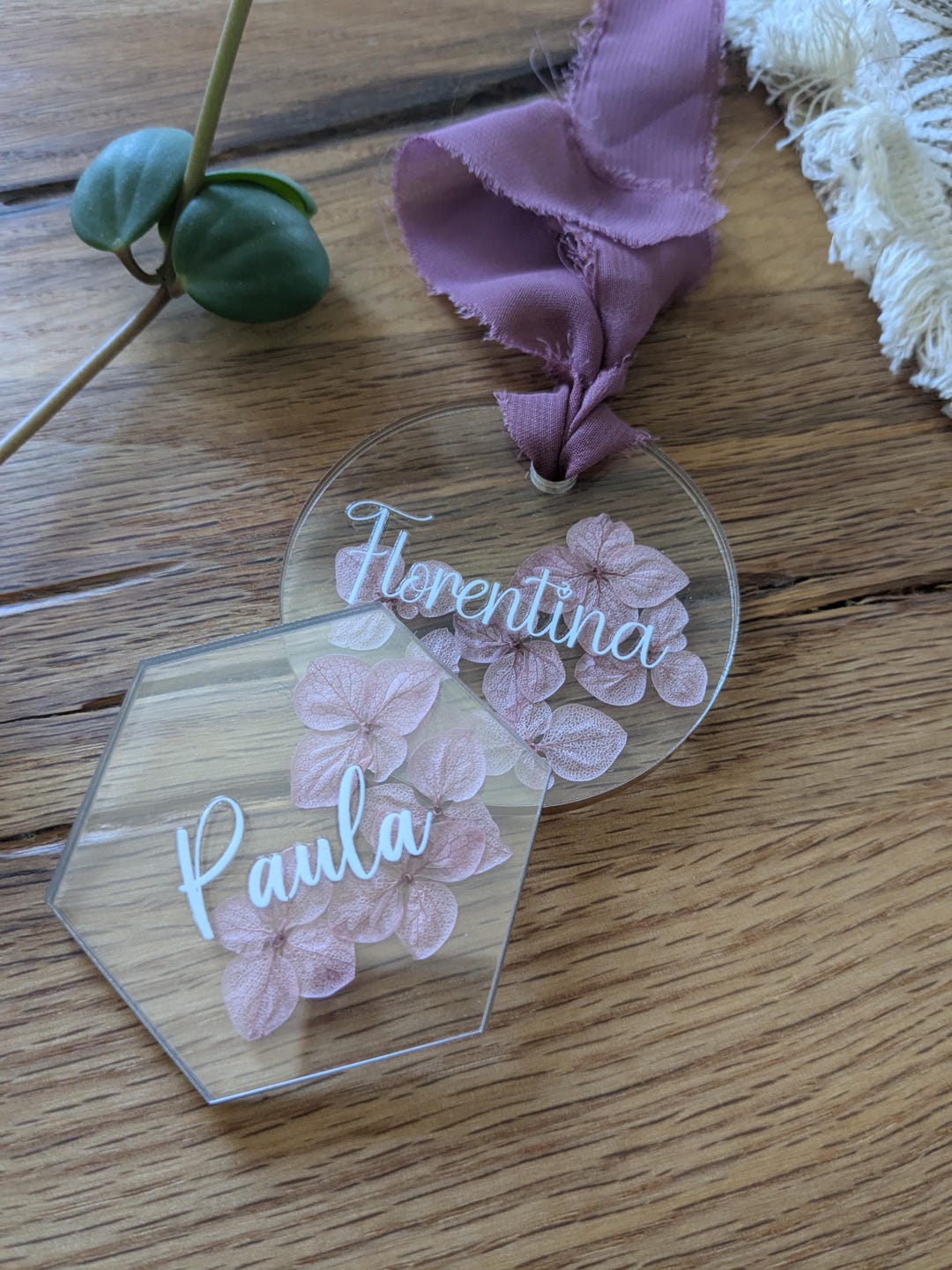 Name Plate Acrylic Round Hexagon With Flowers / Floral Accents - for ...