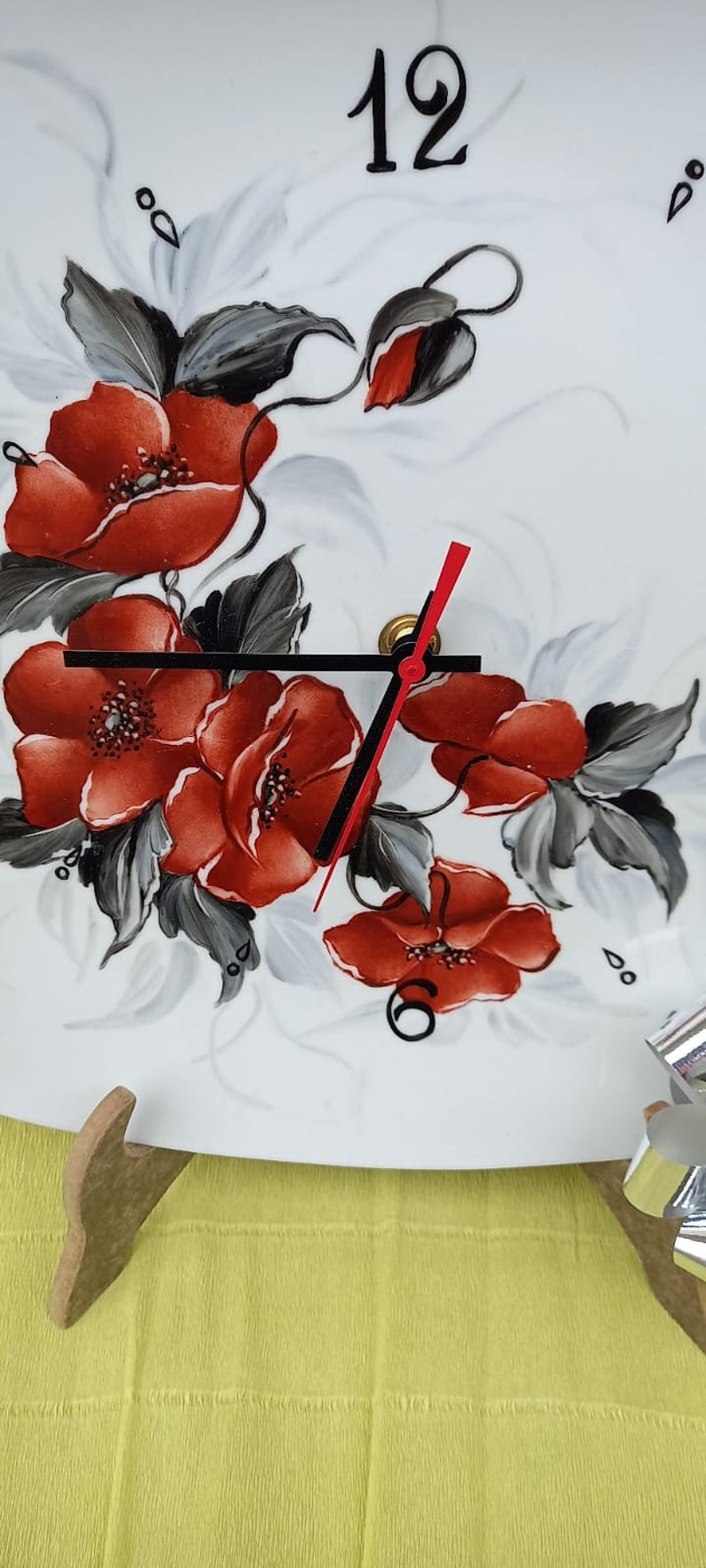Square Flat Clock With Hand-painted Poppies - Etsy