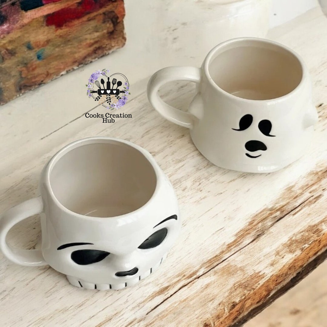 1pcs White Ghost Mug, Cute Skull Mug, Halloween Funny Water Mug ...