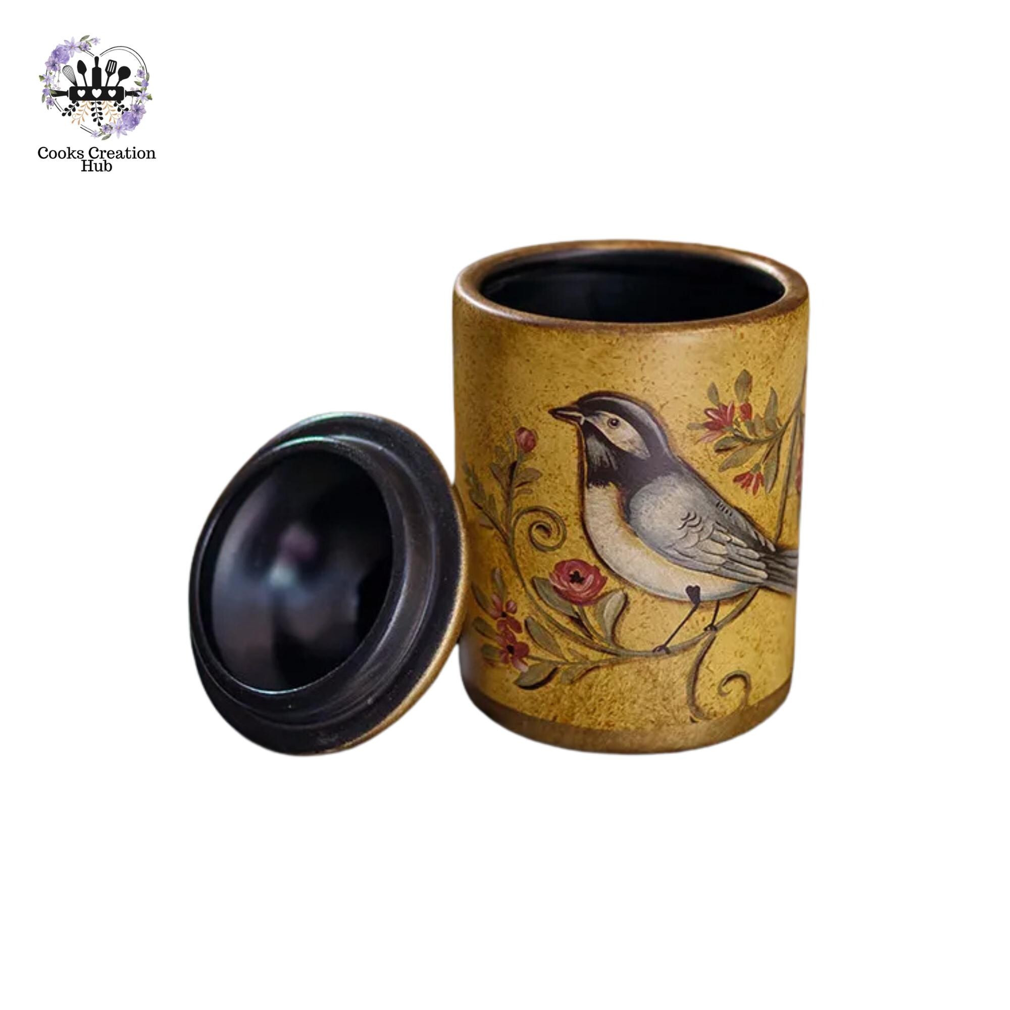 Ceramic Jar With Lid and Bird Painterd, Coffee Bean Storage Organizer ...