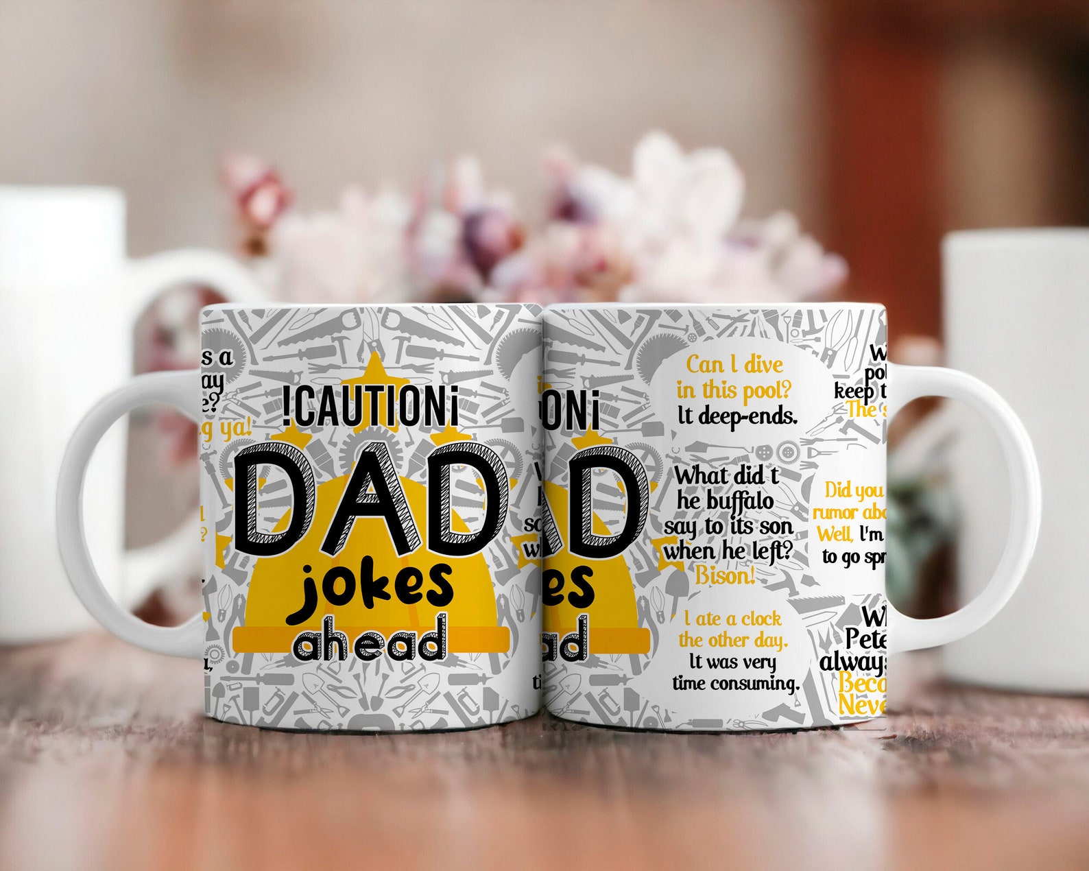 Caution Dad Jokes Ahead Funny Mug Design, 11oz and 15oz Mug Sublimation ...