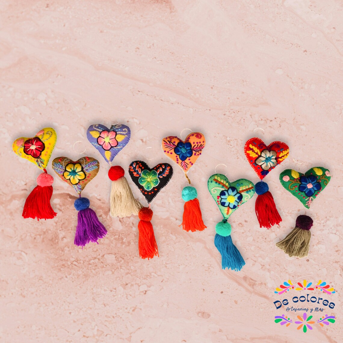 Embroidered Heart Keychains - Etsy