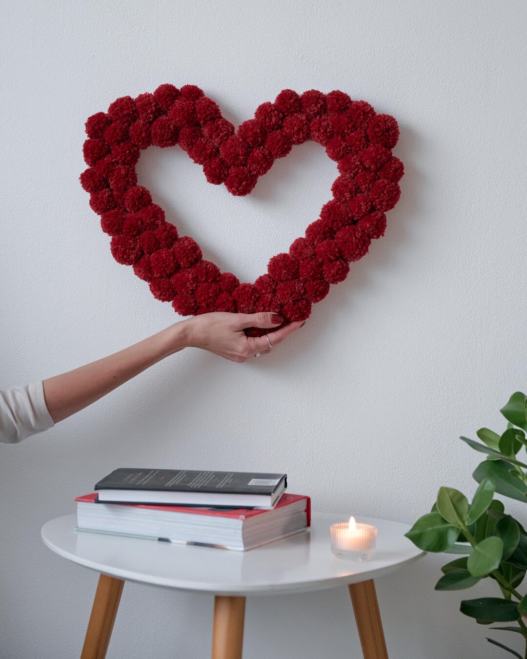 Personalized Pom-pom Red Heart Decor: Nursery, Wedding, Anniversary, or ...