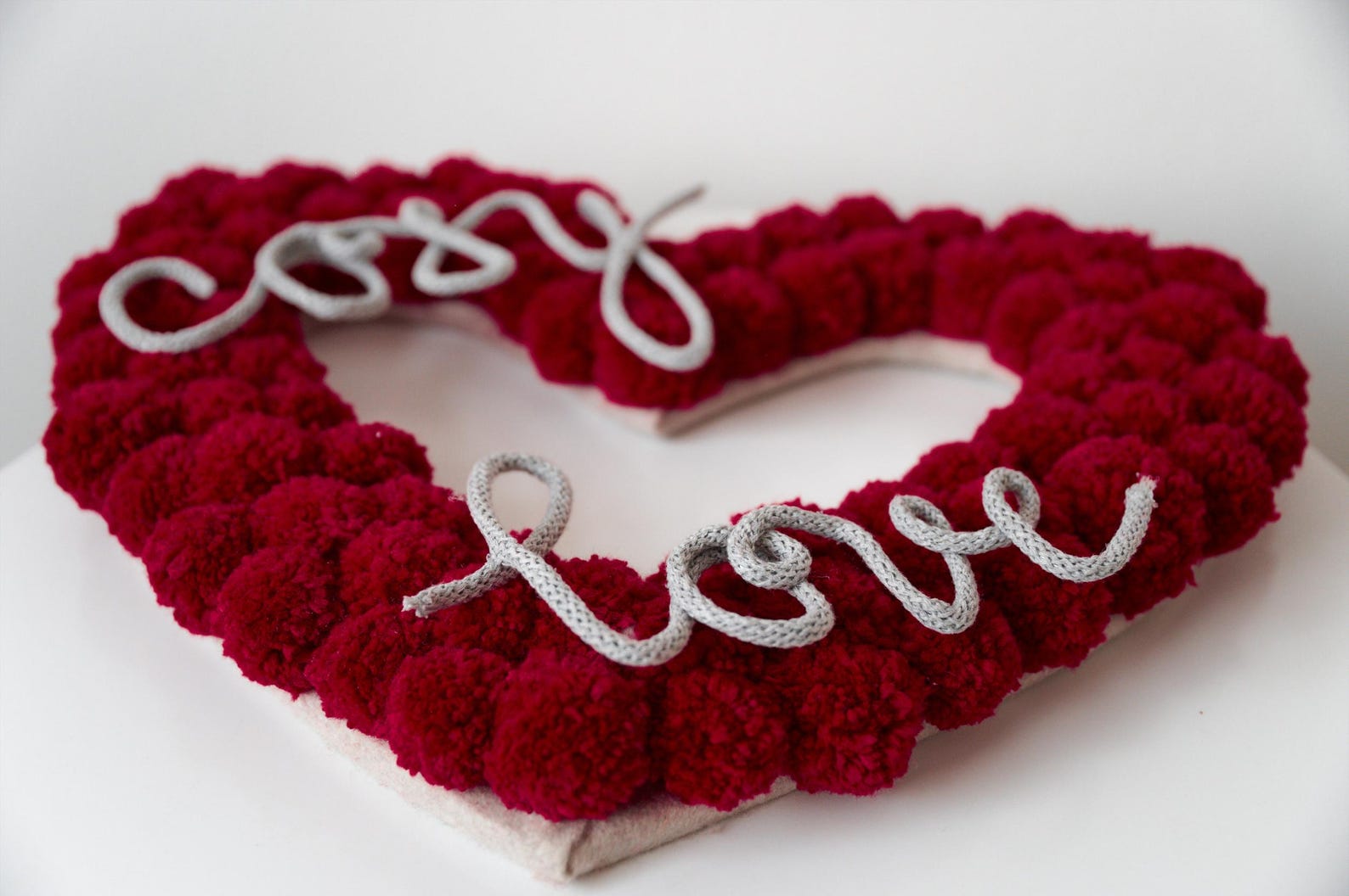 Personalized Pom-pom Red Heart Decor: Nursery, Wedding, Anniversary, or ...
