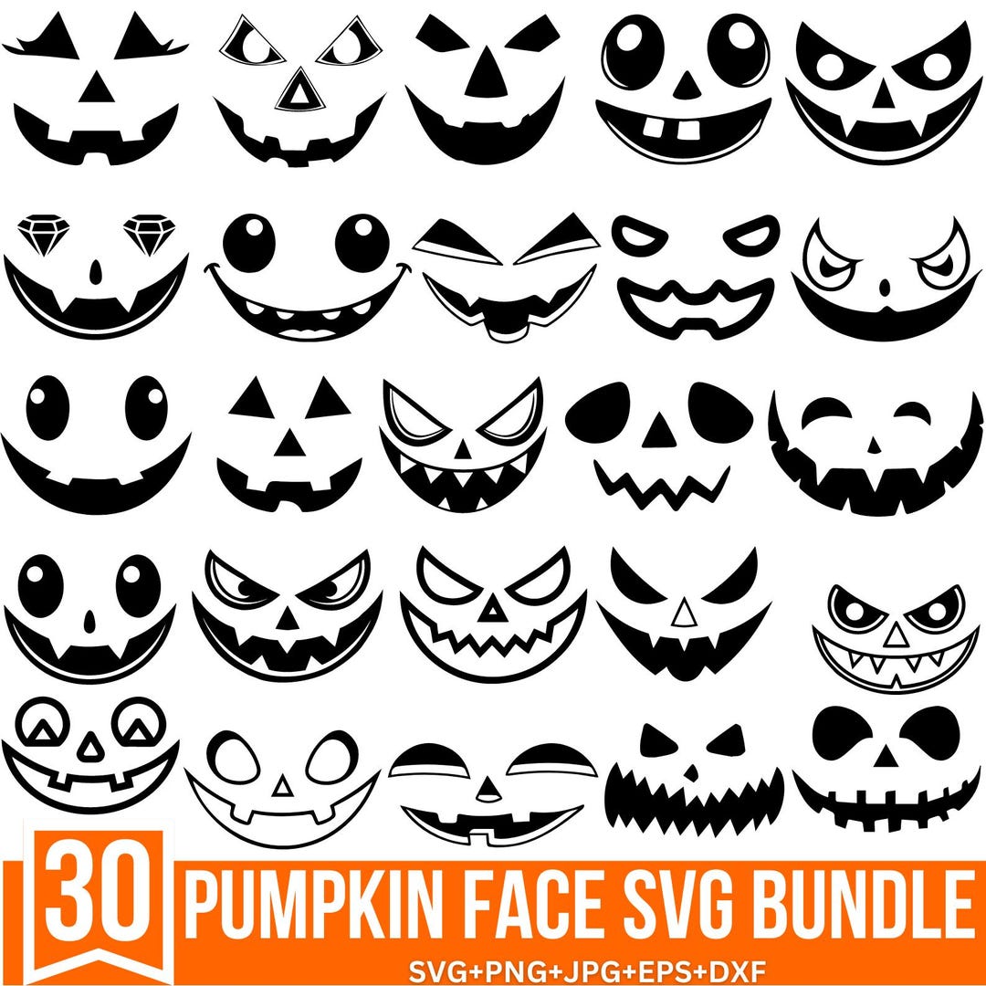 Pumpkin Face Svg Bundle, Halloween Pumpkin Face Svg, Halloween Smiling ...