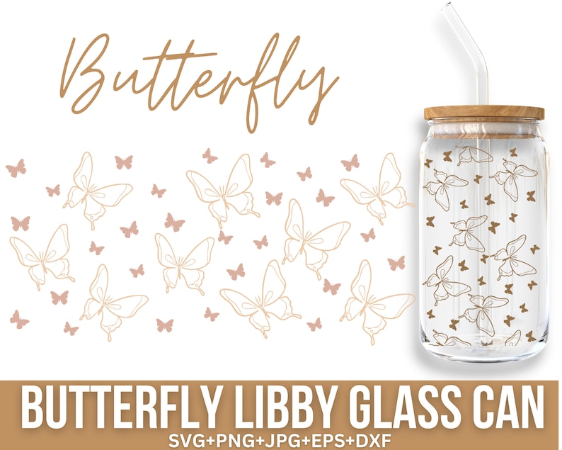 Butterfly Libbey Glass Can Svg, Butterflies Svg, Animal Svg, Butterfly ...